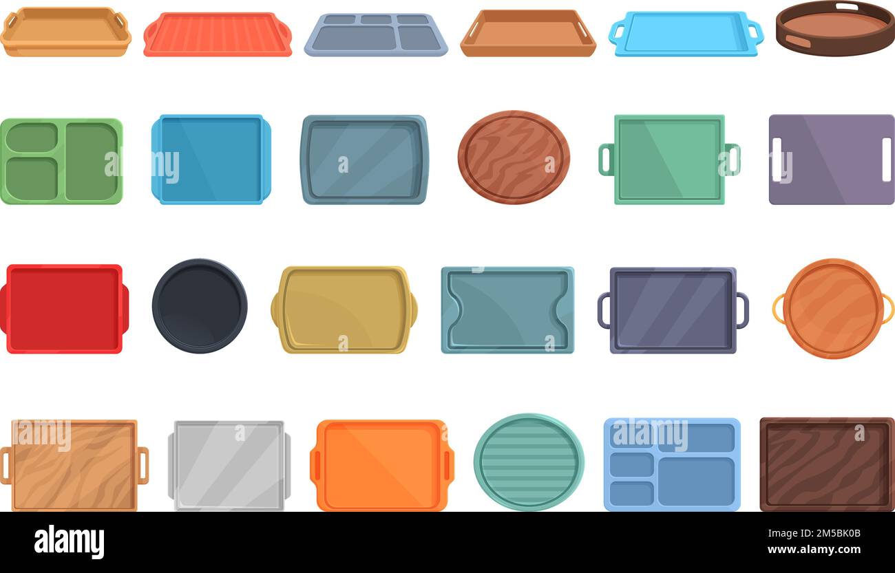 Meal tray icons set cartoon vector. Kitchen food. Work cooking Stock ...
