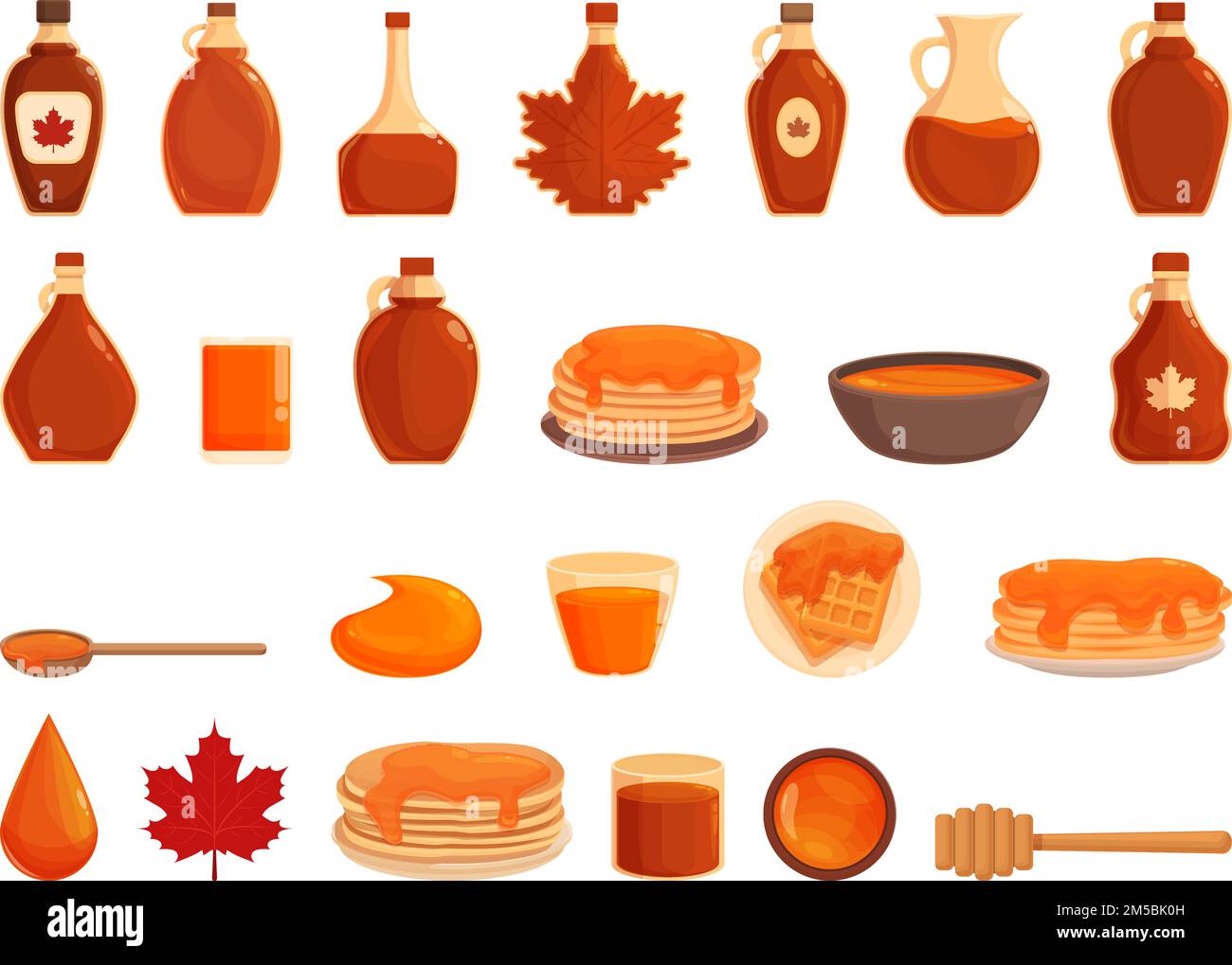 Maple syrup icons set cartoon vector. Pancake stack. Sweet kitchen ...