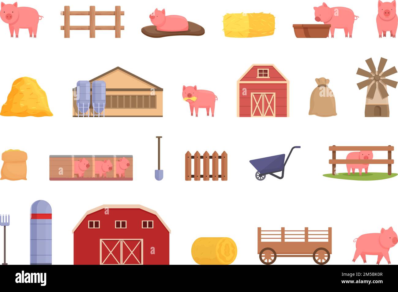 Pig farm icons set cartoon vector. Pork animal. Swine hog Stock Vector ...
