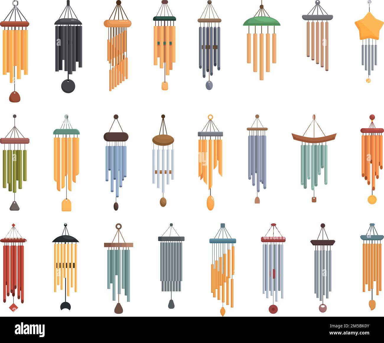 Wind chime icons set cartoon vector. Wood gold. Home music Stock Vector ...