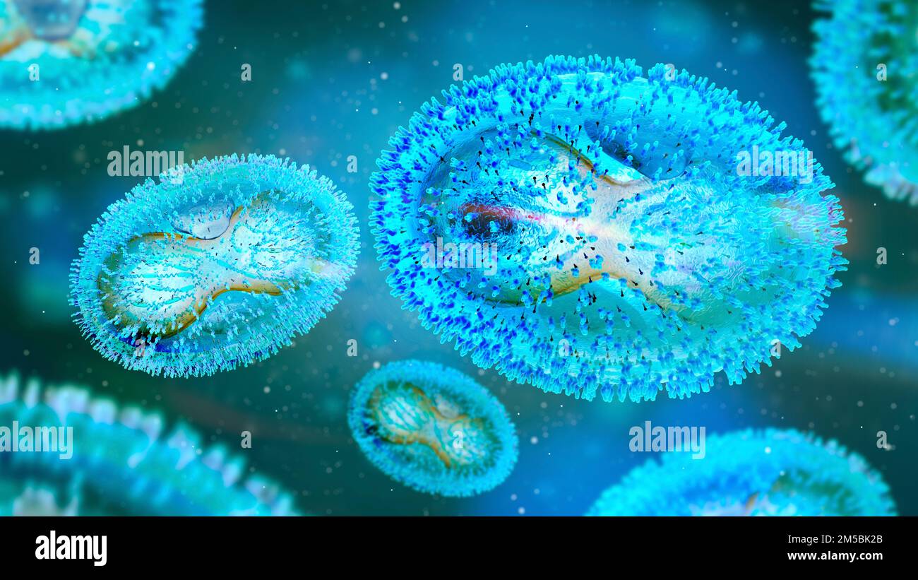 illustration of Variola virus particles, the cause of smallpox. Each ...