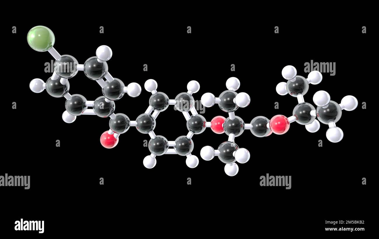 Fenofibrate drug, molecular model. This drug, sold under the brand name ...