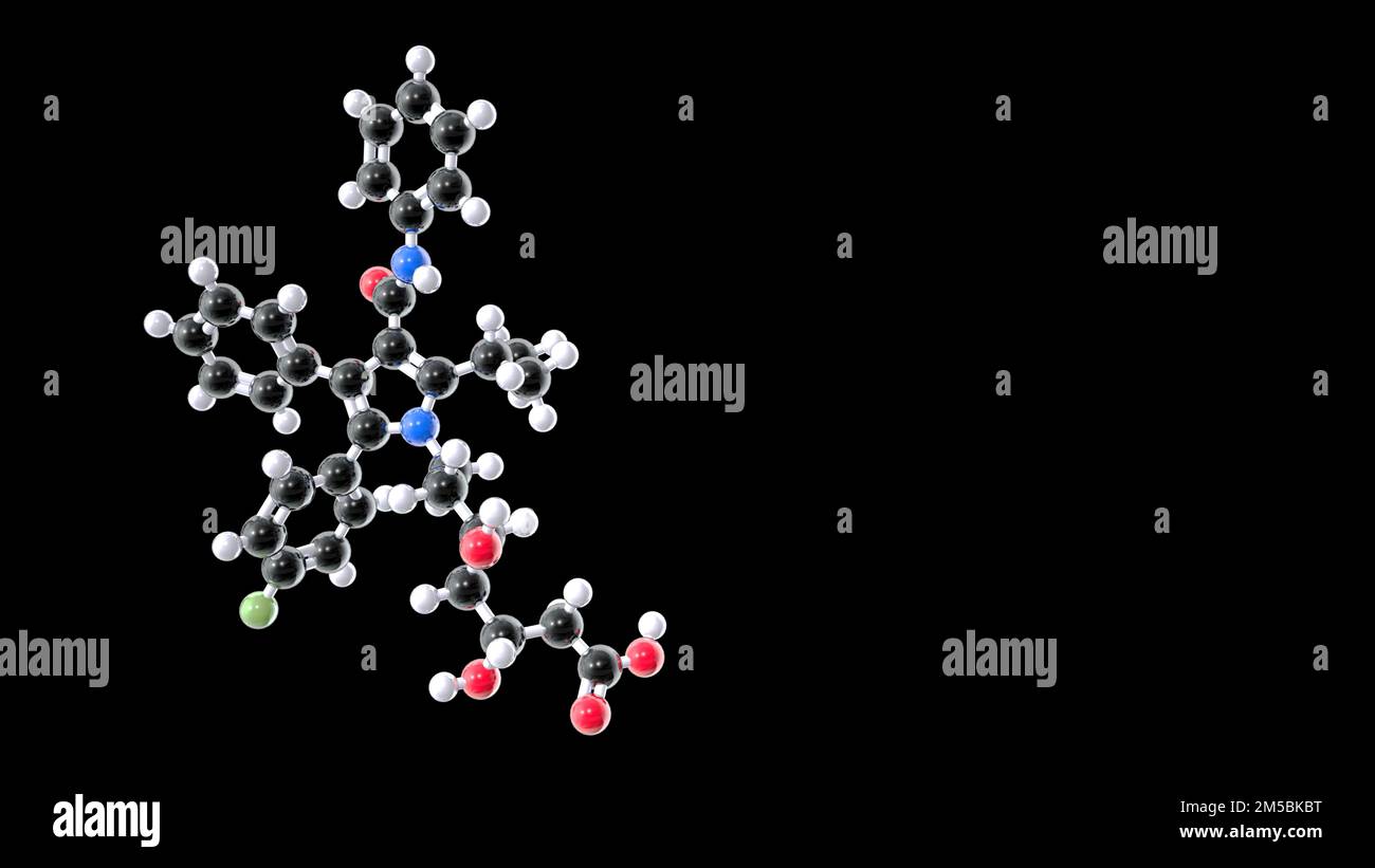 Atorvastatin drug, molecular model. This drug is sold under the brand ...