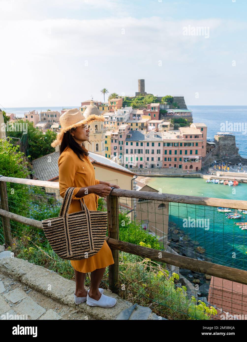 Asian women visit Vernazza village Cinque Terre National Park Italy ...