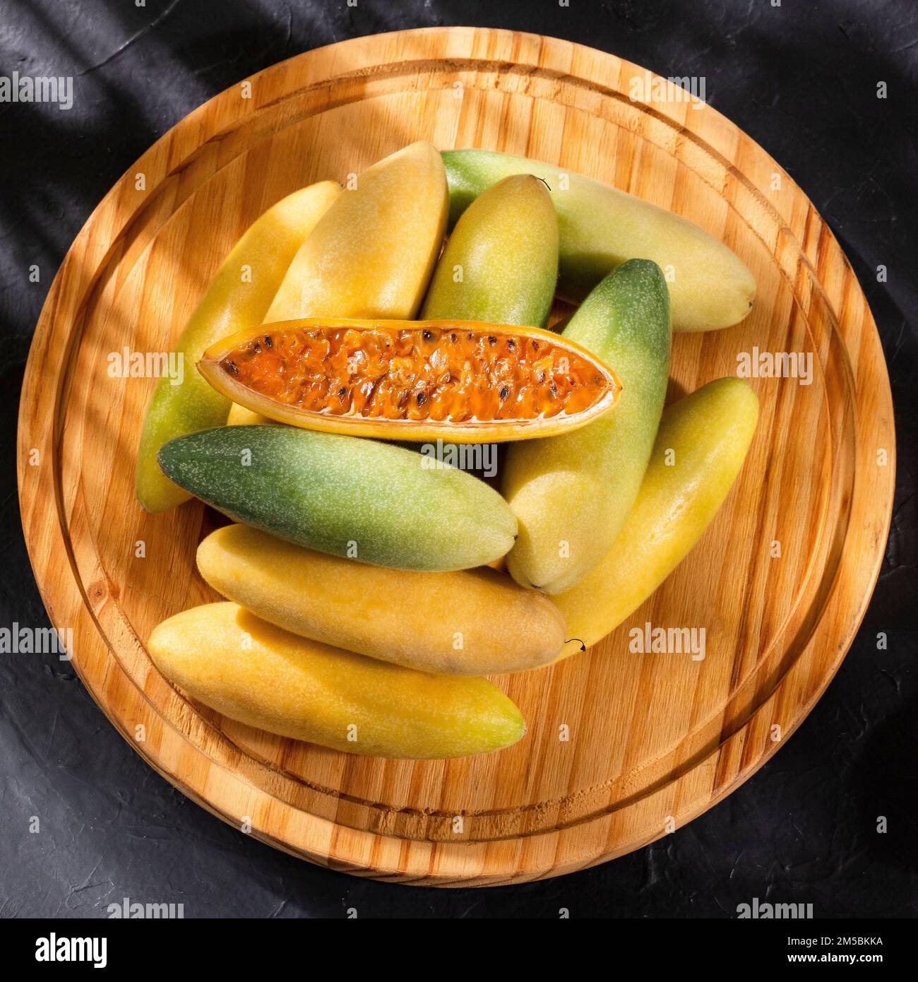 Curuba exotic fruit of elongated shape - Passiflora tripartita Stock ...