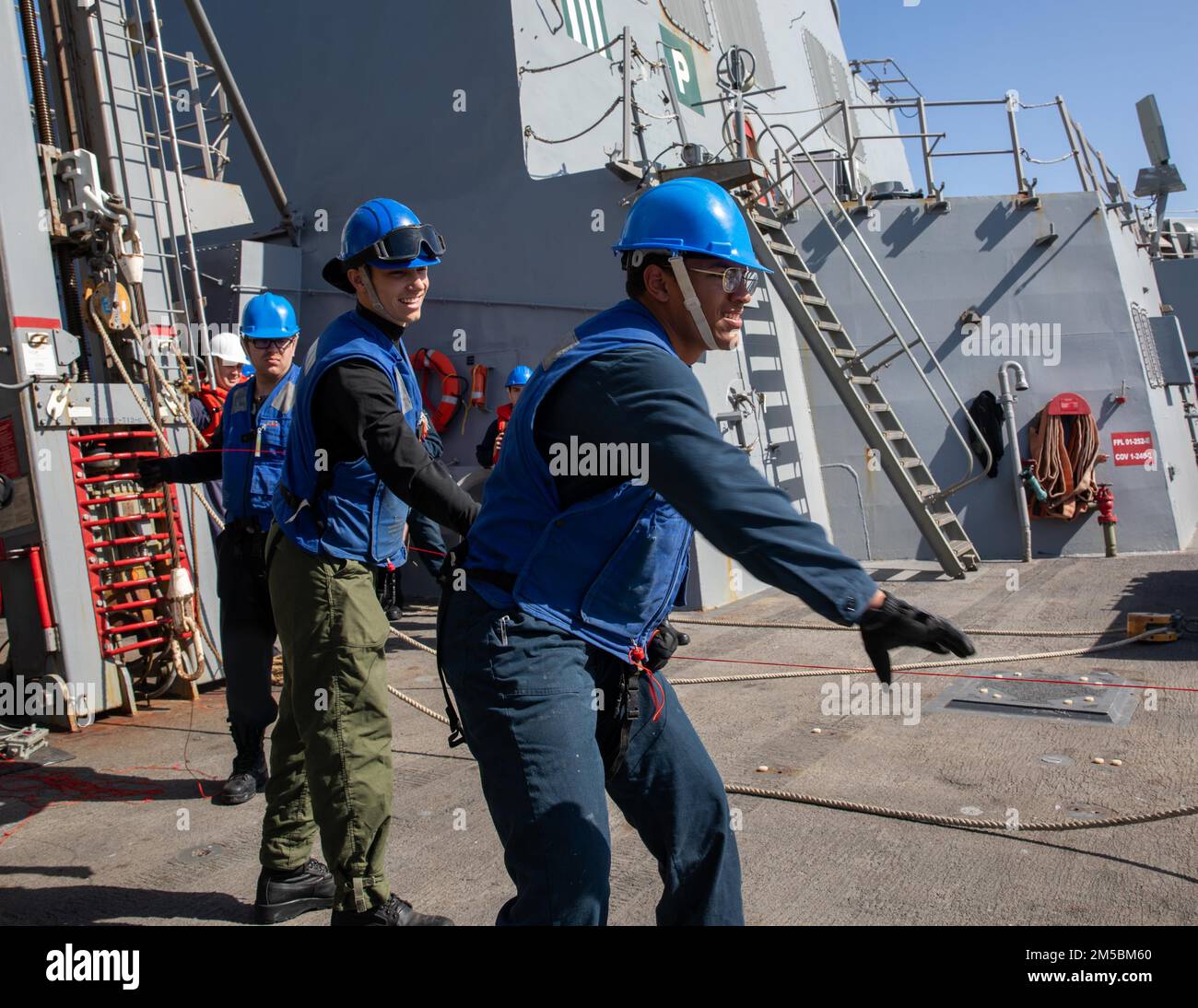 ATLANTIC OCEAN (Feb. 23, 2022) Seaman Kelvin Merritt, front, Seaman ...