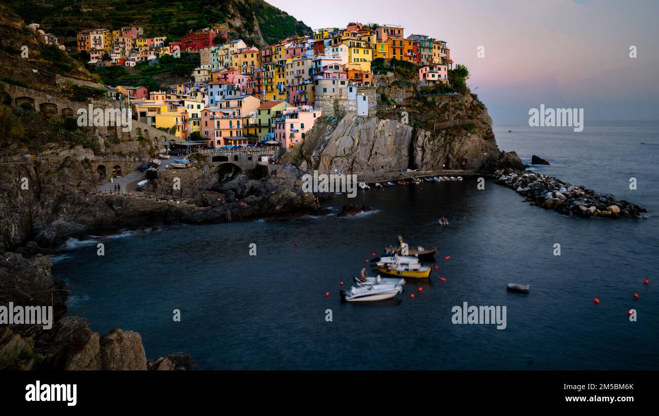 Manarola Village Cinque Terre Coast Italy during sunset. Manarola ...