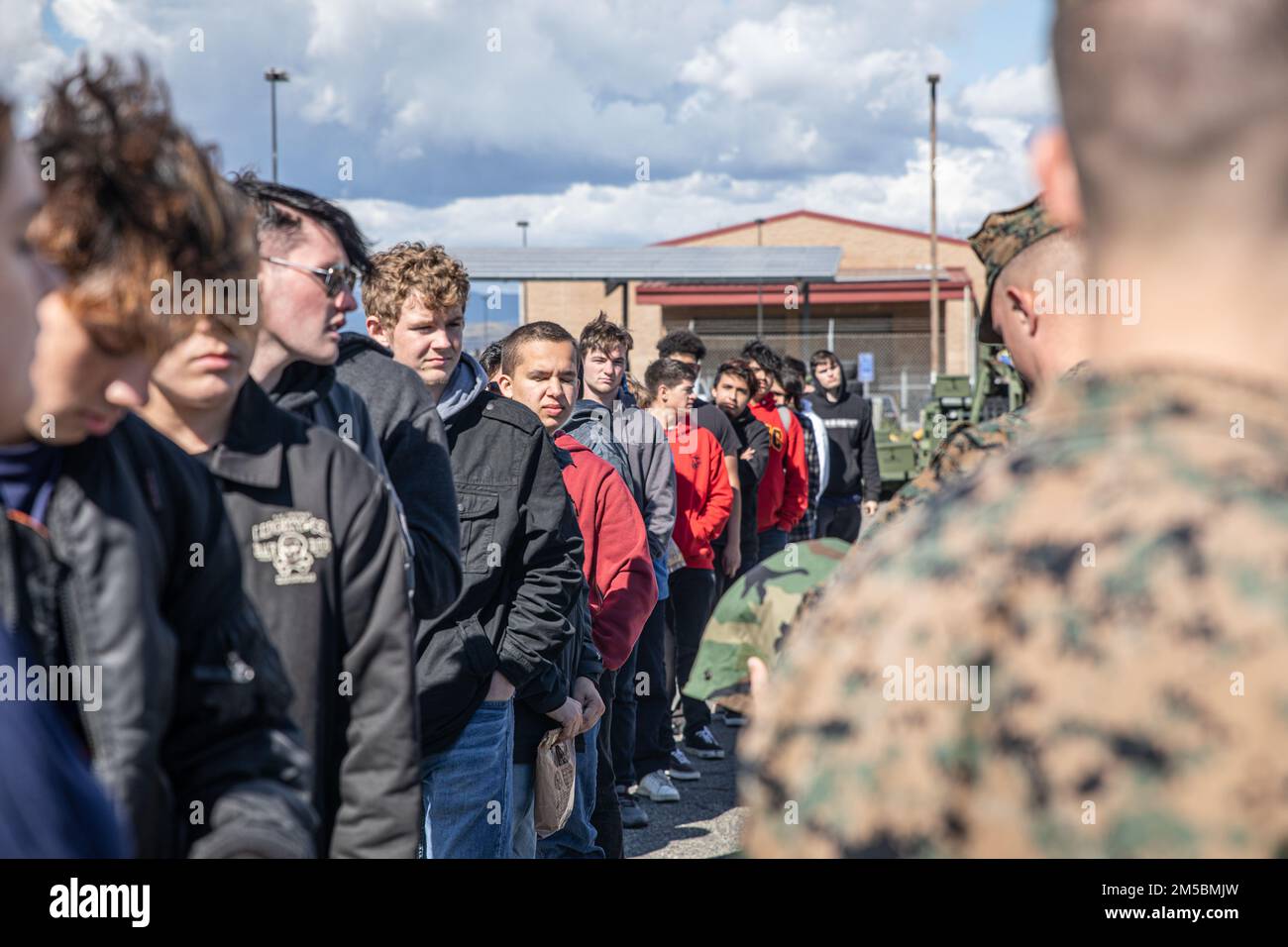 Future U.S. Marines with Recruiting Station Riverside, stand in line ...