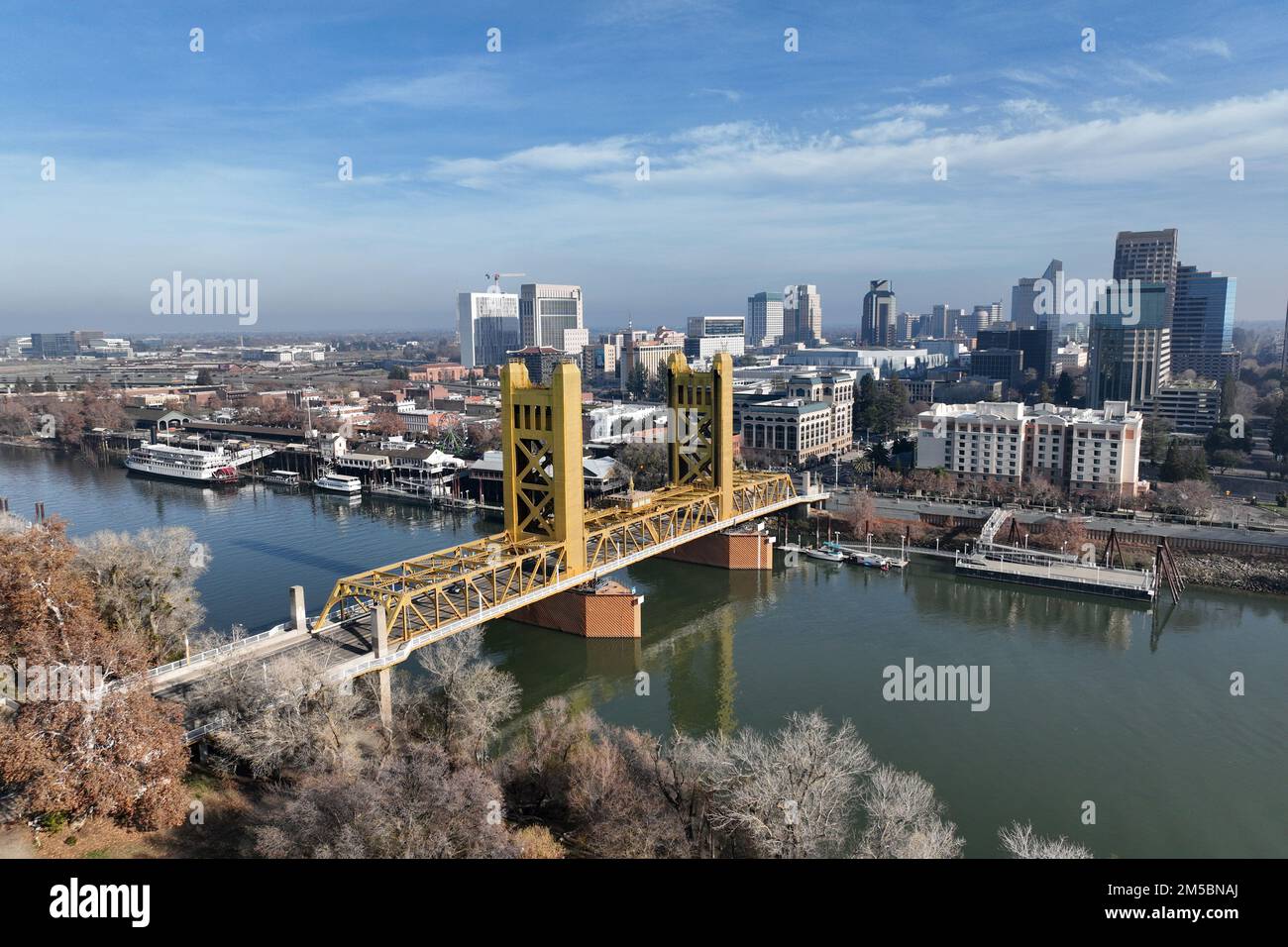 A general overall aerial view of the Tower Bridge over the Sacramento ...