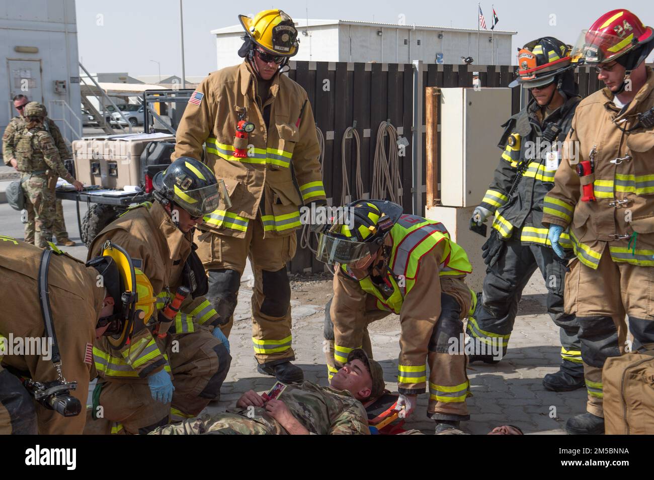 U.S. Air Force Firefighters assigned to the 380th Expeditionary Civil ...