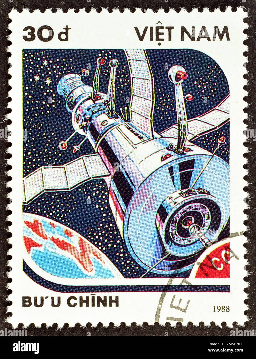 Cancelled postage stamp printed by Vietnam, that shows Mars Project ...