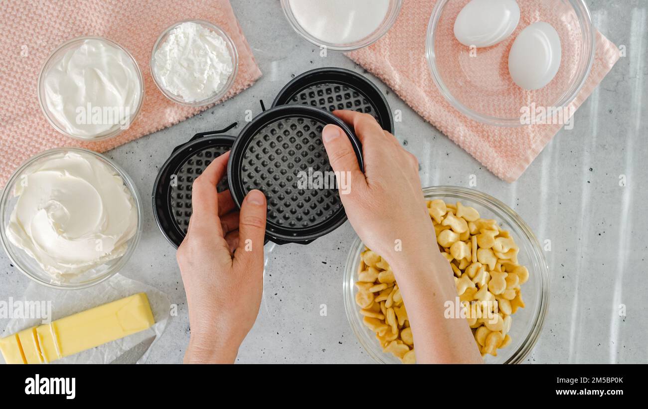 Cheesecake recipe. Ingredients close-up on the kitchen table. Cream ...