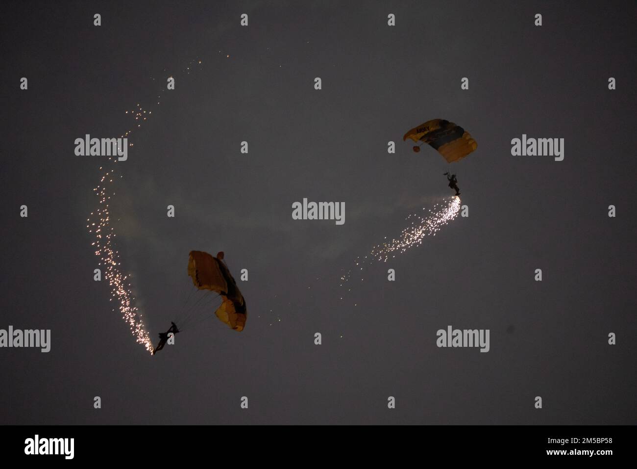 Members of the U.S. Army Parachute Team conduct night aerial training ...