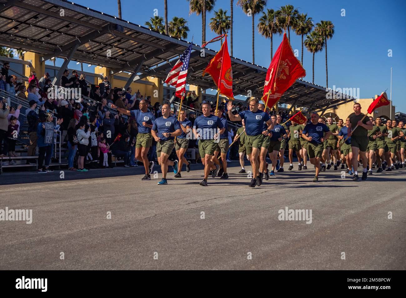 U.S. Marines with Lima Company, 3rd Recruit Training Battalion, run in ...
