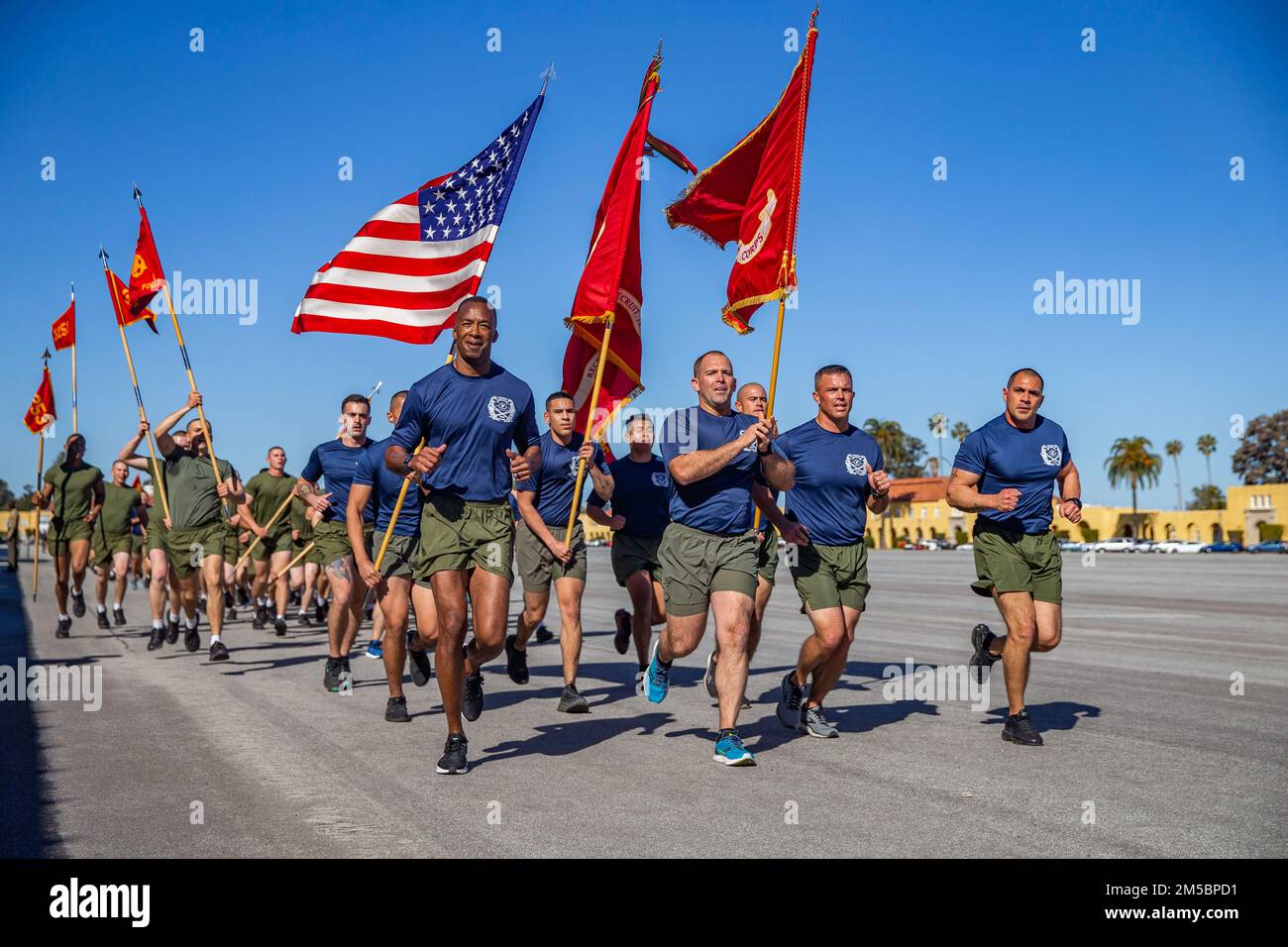 U.S. Marines with Lima Company, 3rd Recruit Training Battalion, run in ...