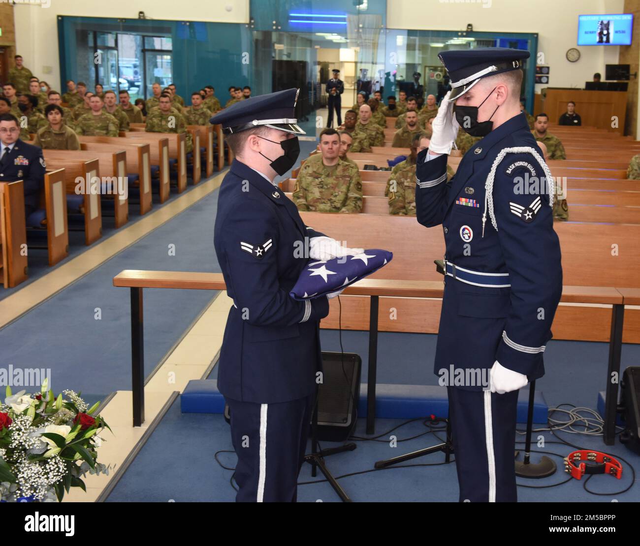 Members of the Team Mildenhall Honor Guard hand off the Stars and ...