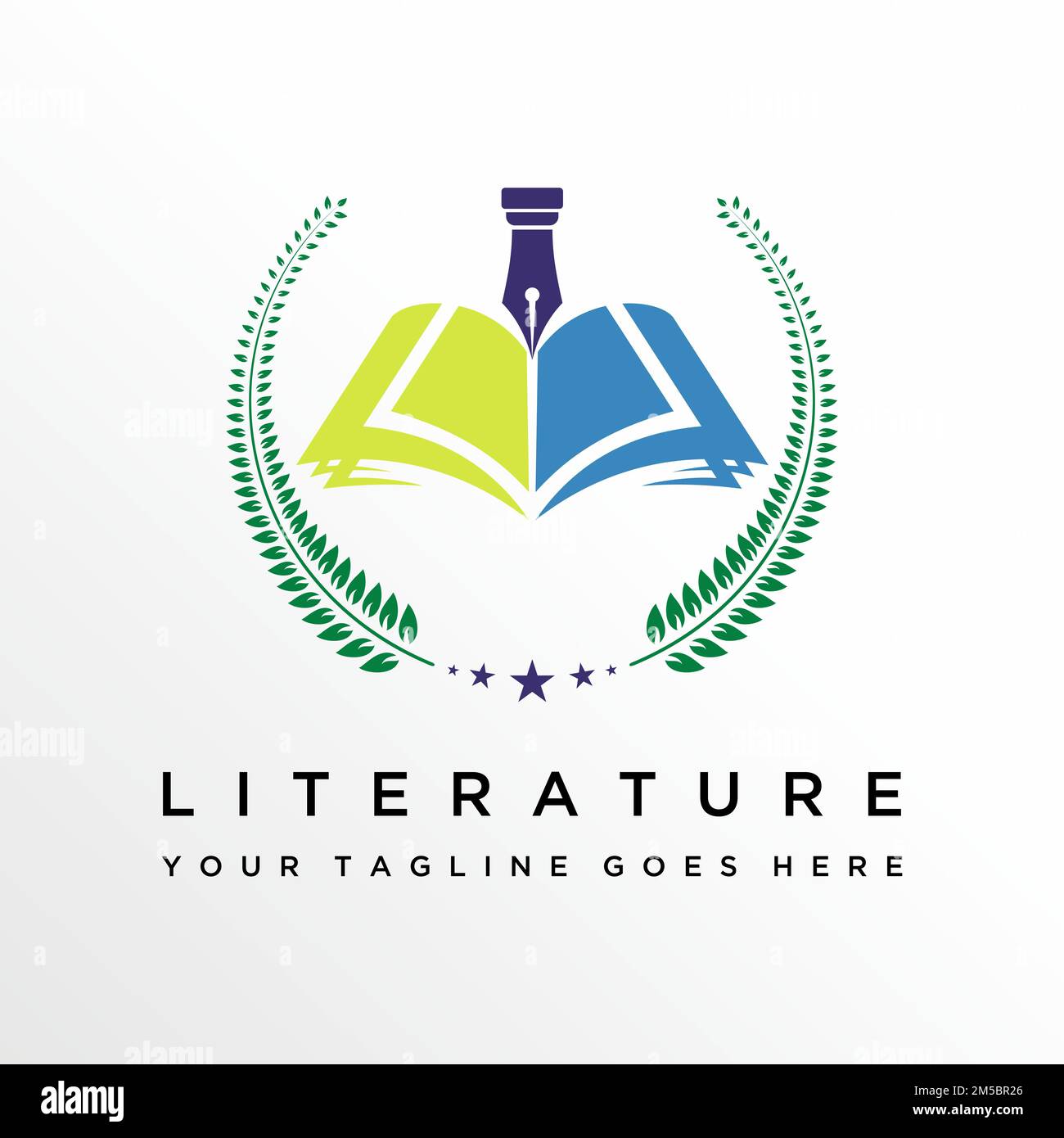 Unique literary form with pen, book, star, and leaf image graphic icon ...