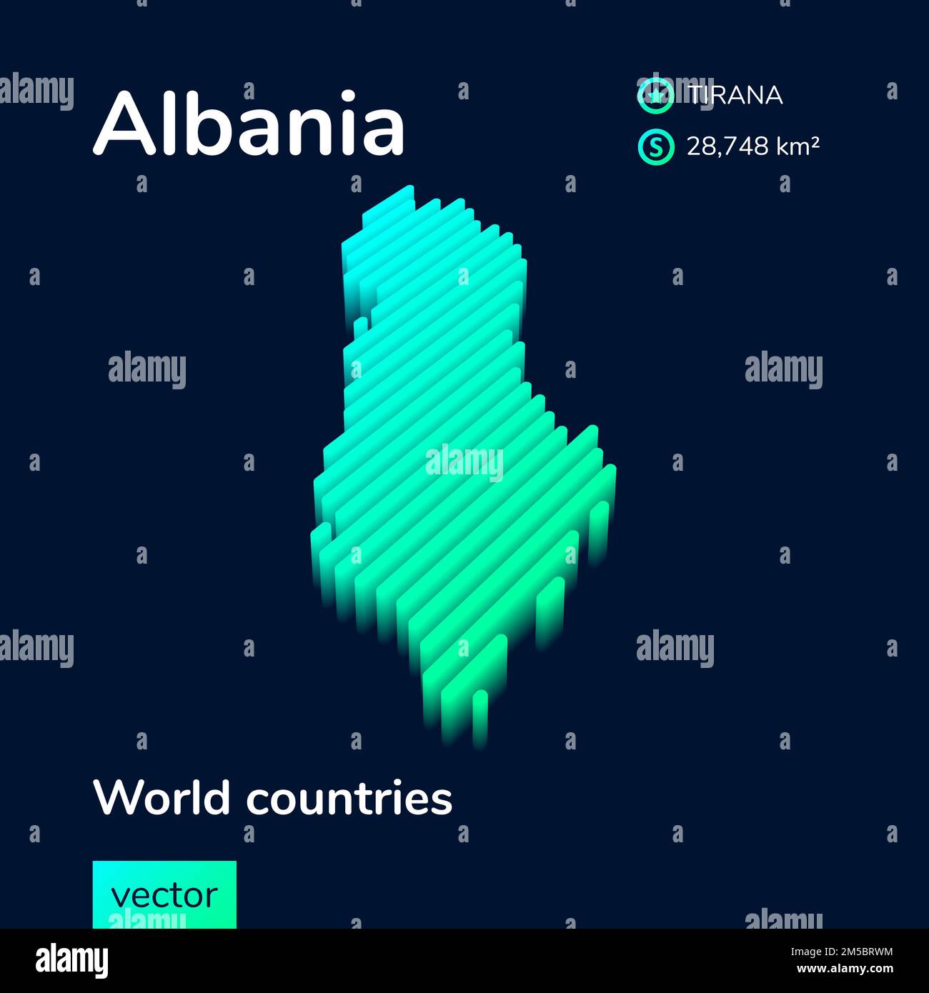Albania 3D map. Stylized neon digital isometric striped vector Map of ...