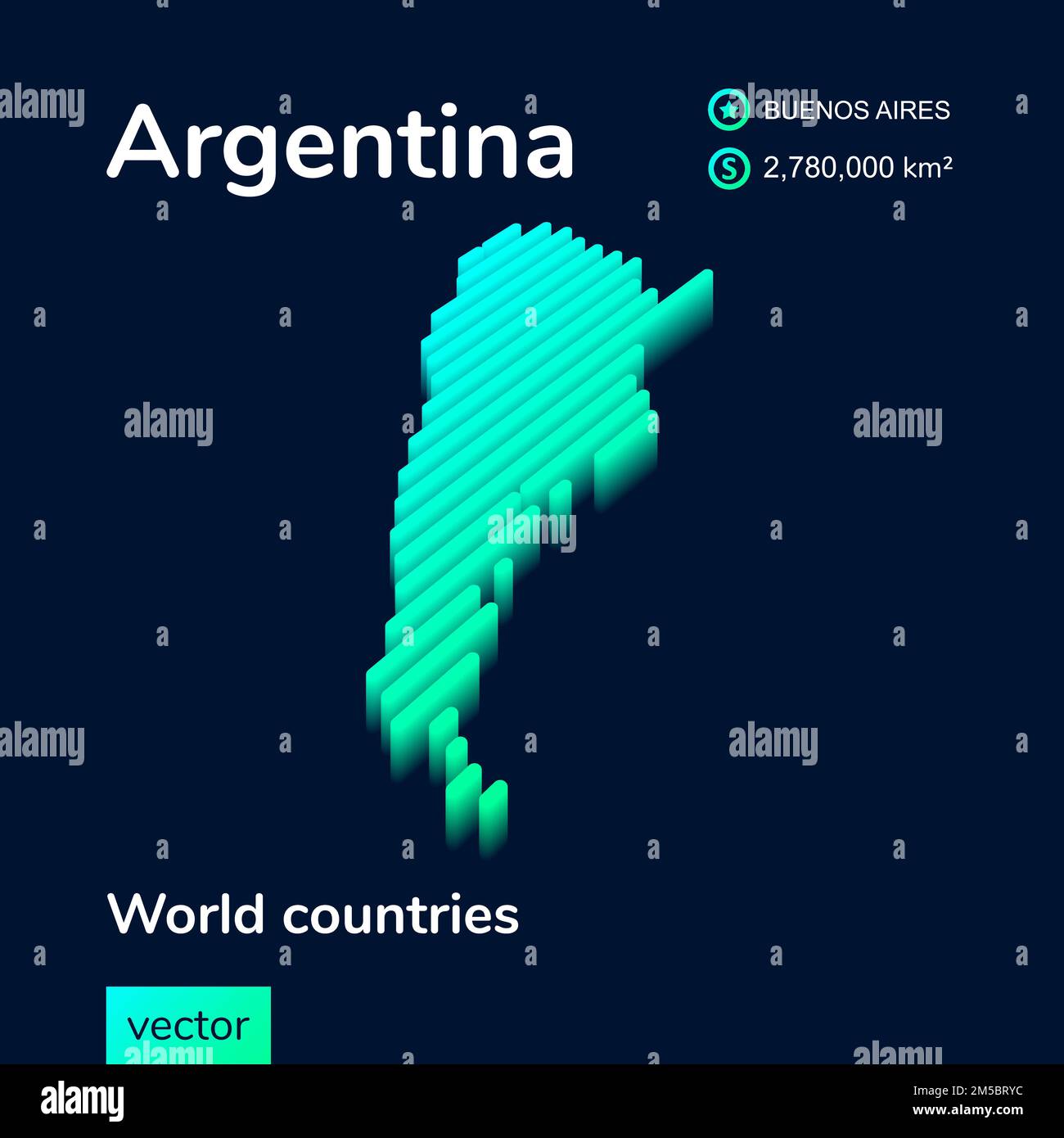 3D map of Argentina. Stylized striped digital neon isometric vector Map ...