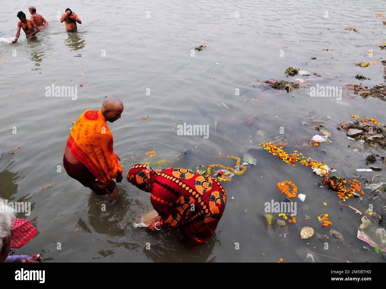 Bathing in the Hooghly river in Kolkata, West Bengal, India Stock Photo ...