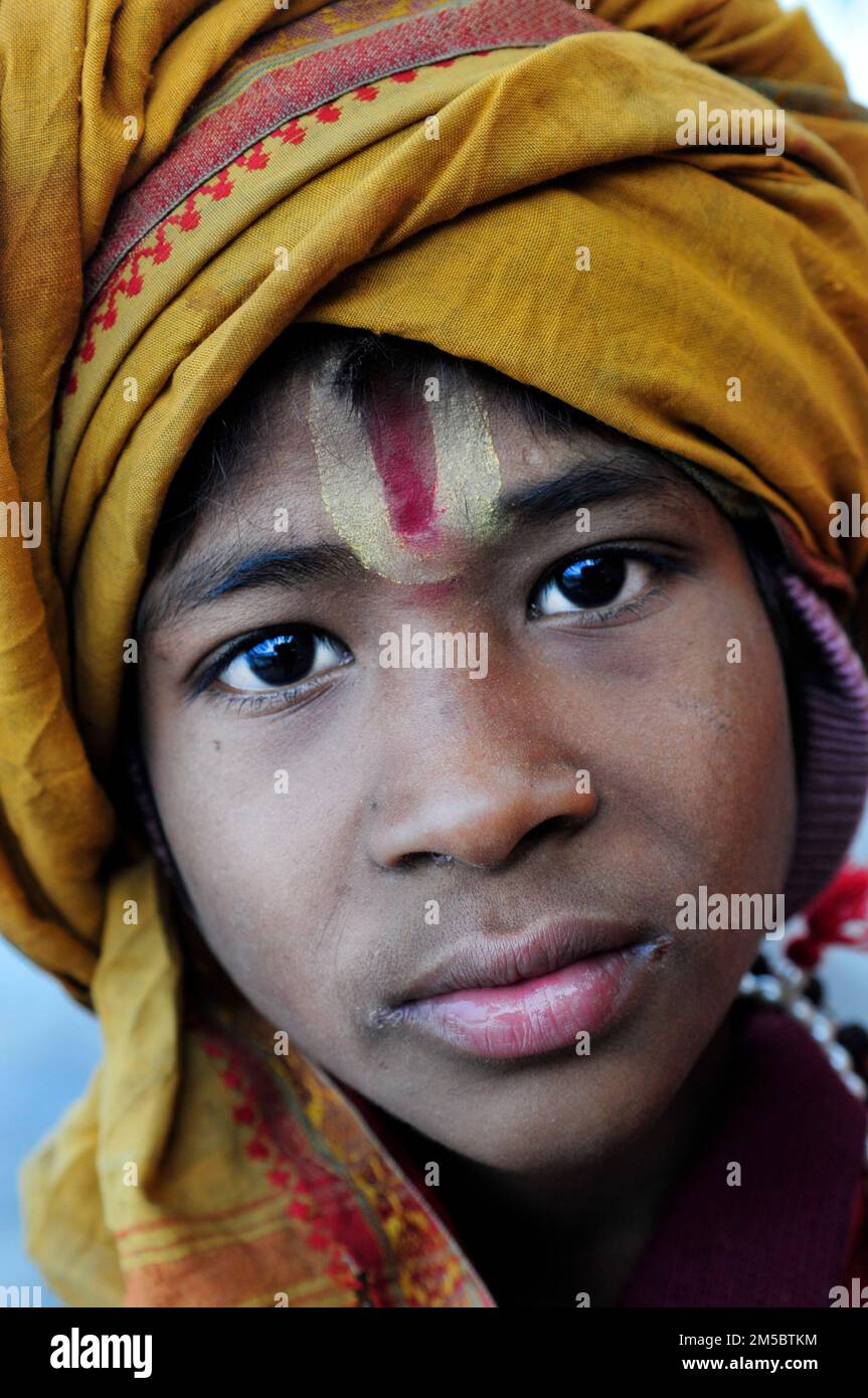 Portrait of a young sadhu taken at Mallick Ghat by the Hooghly river in ...