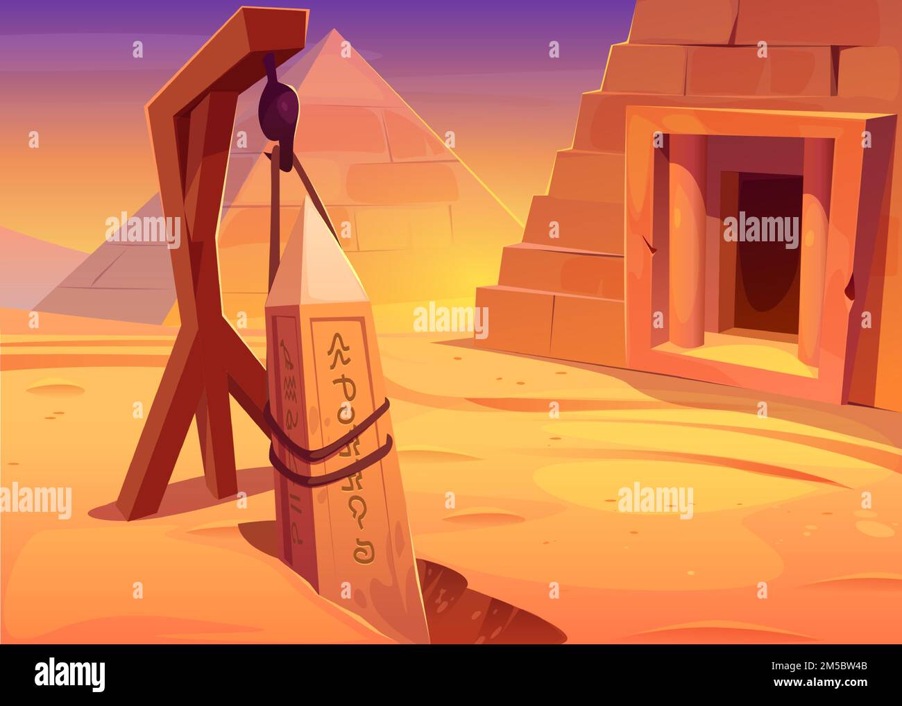 Archeology excavation next to ancient pyramid in desert in Egypt ...