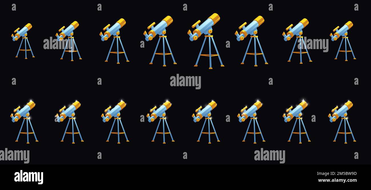 Telescope set different sizes and with shine animation. Concept of ...