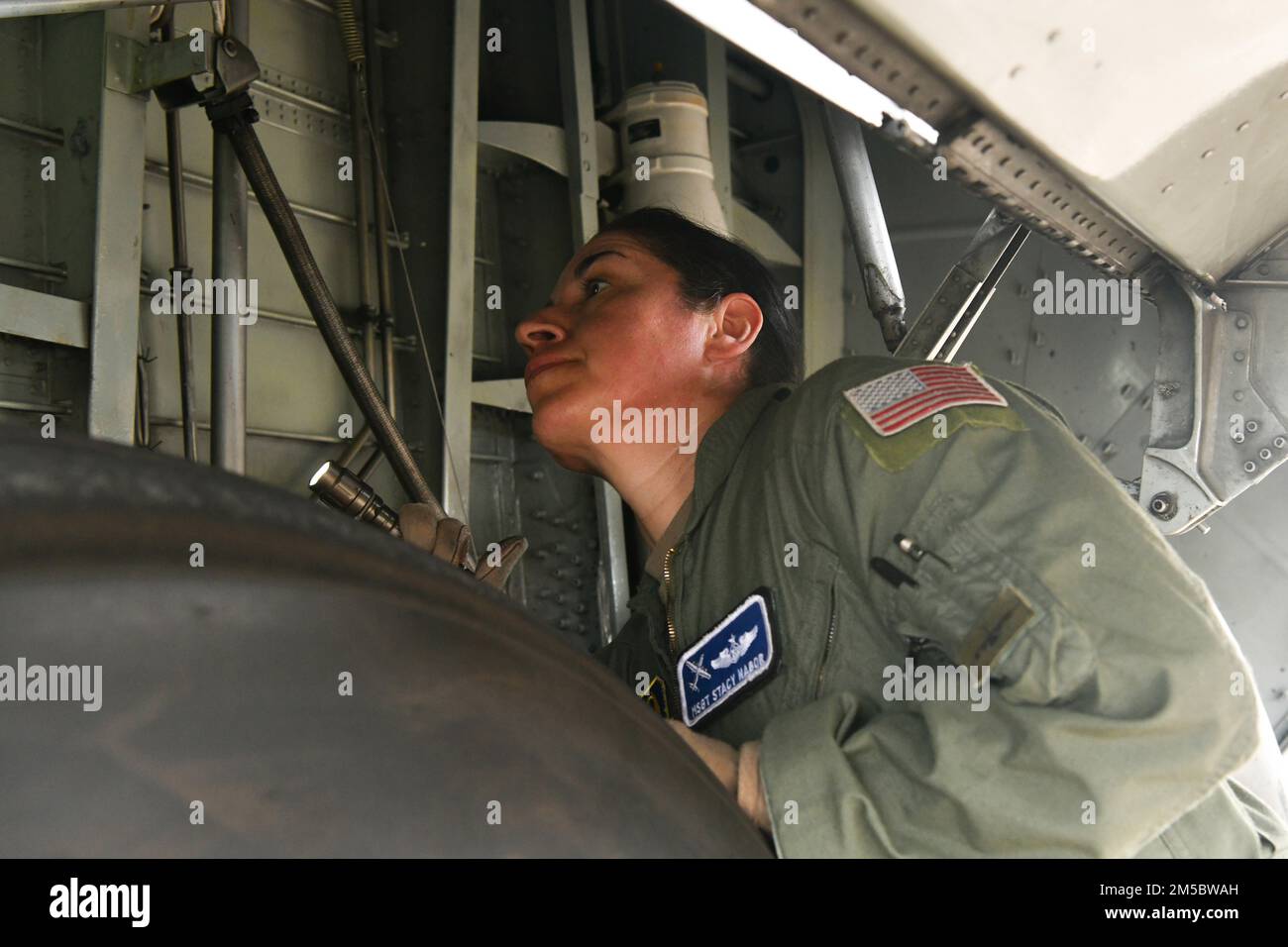 Master Sgt. Stacy Nabor, a flight engineer with the 357th Airlift ...