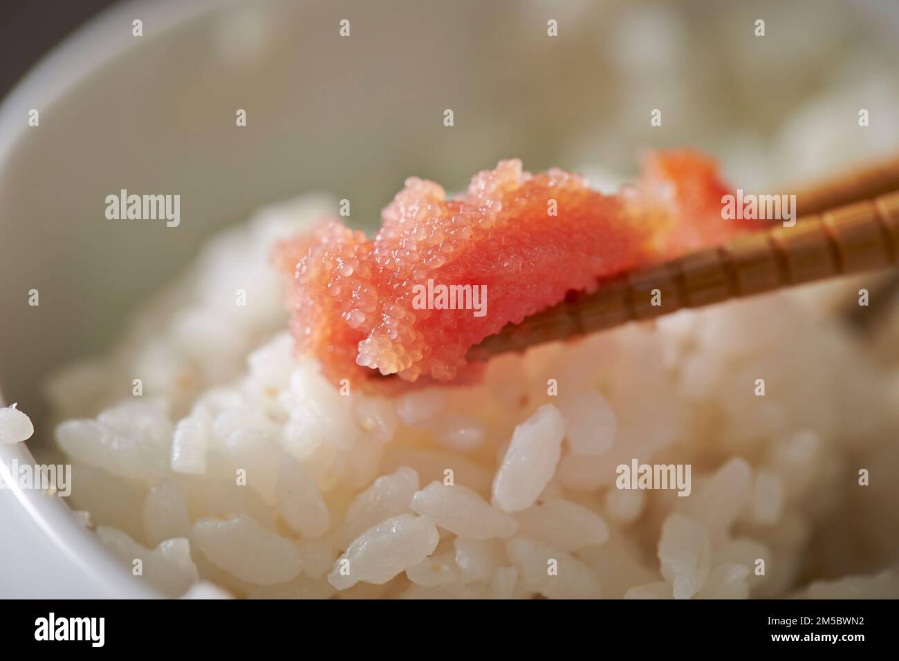 salted pollack roe with steamed rice Stock Photo - Alamy