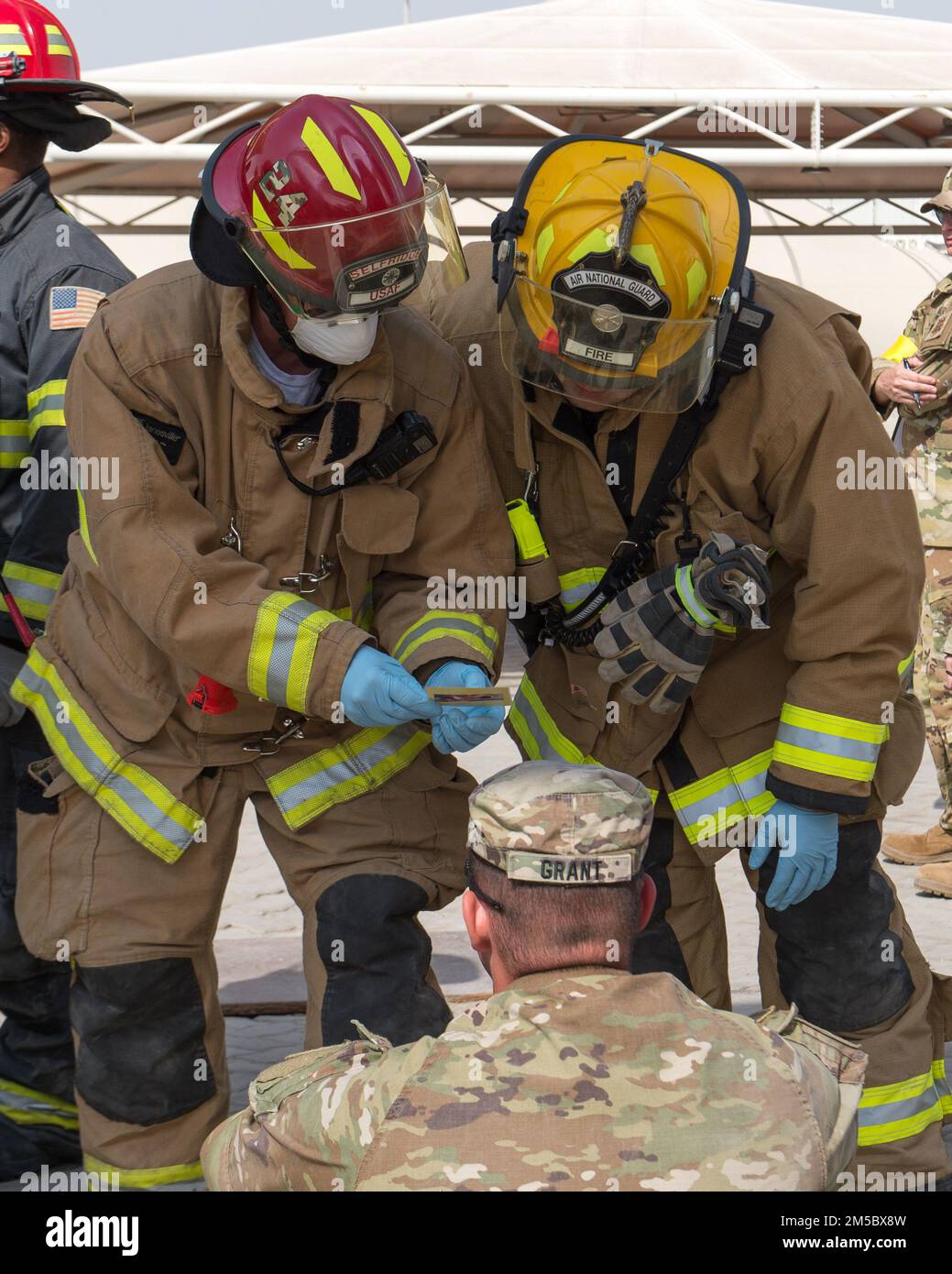 U.S. Air Force Firefighters assigned to the 380th Expeditionary Civil ...