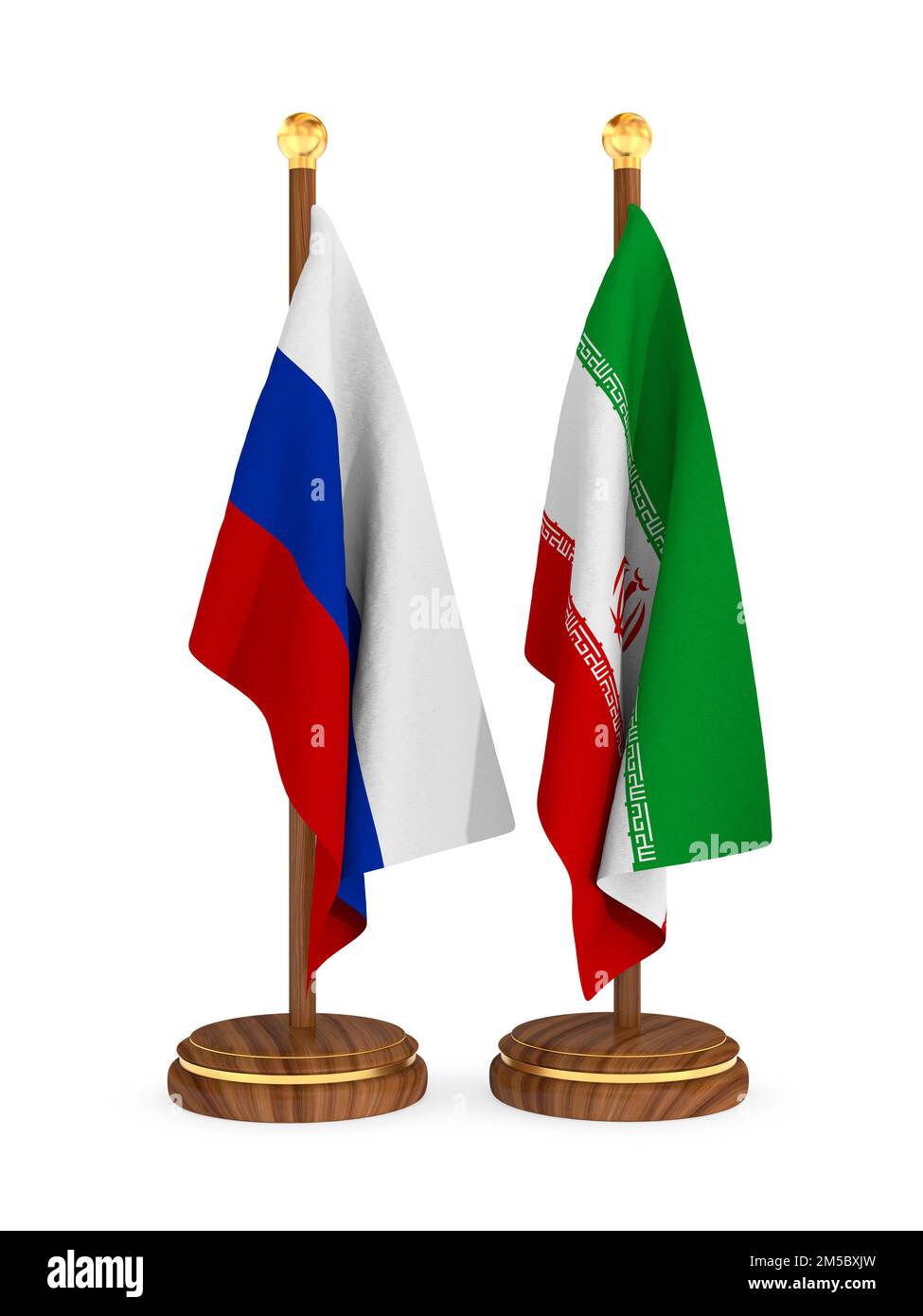 Iranian and Russian flag on white background. Isolated 3D illustration ...
