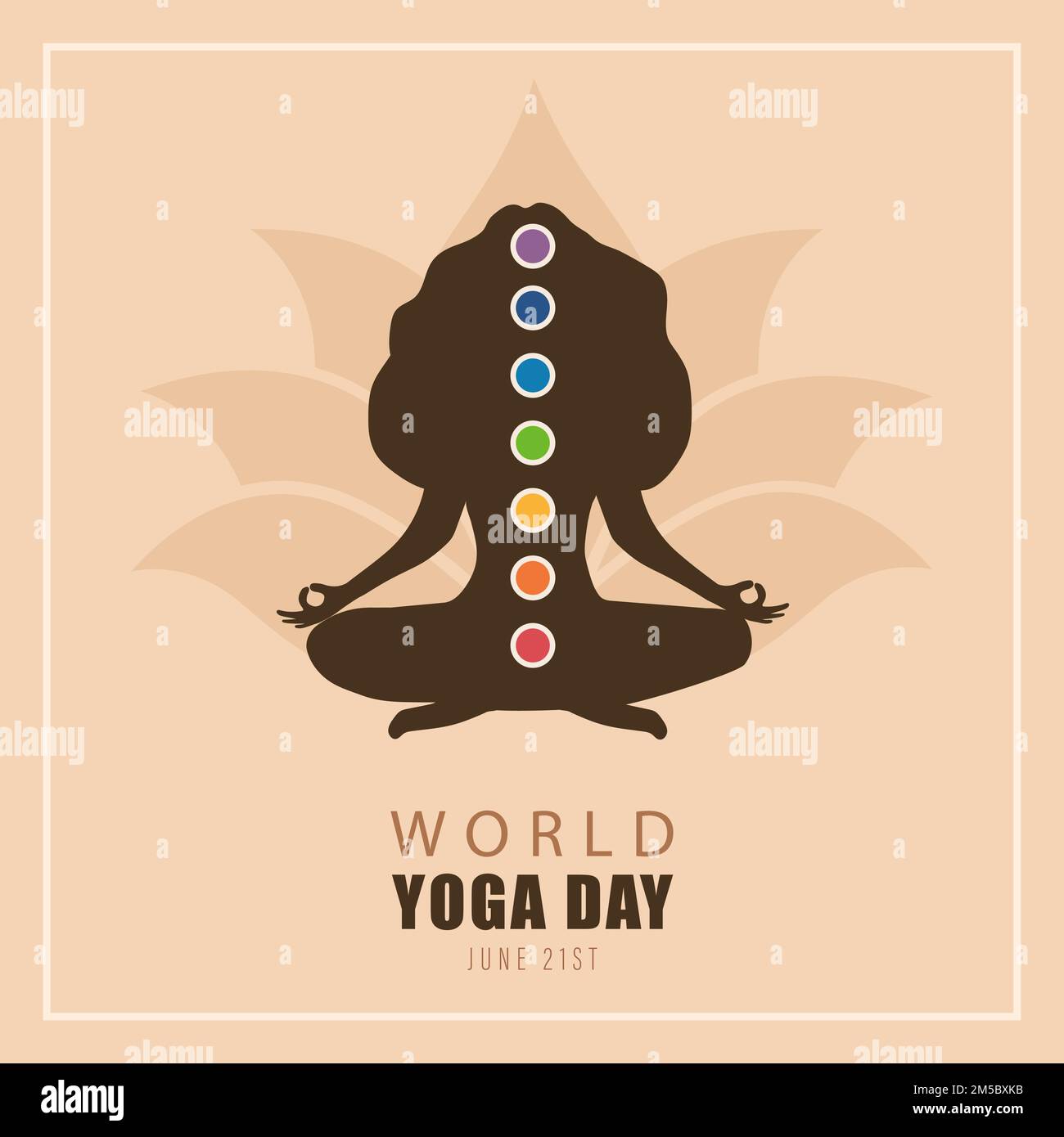 World yoga day poster. Female silhouette with chakras. June 21st ...