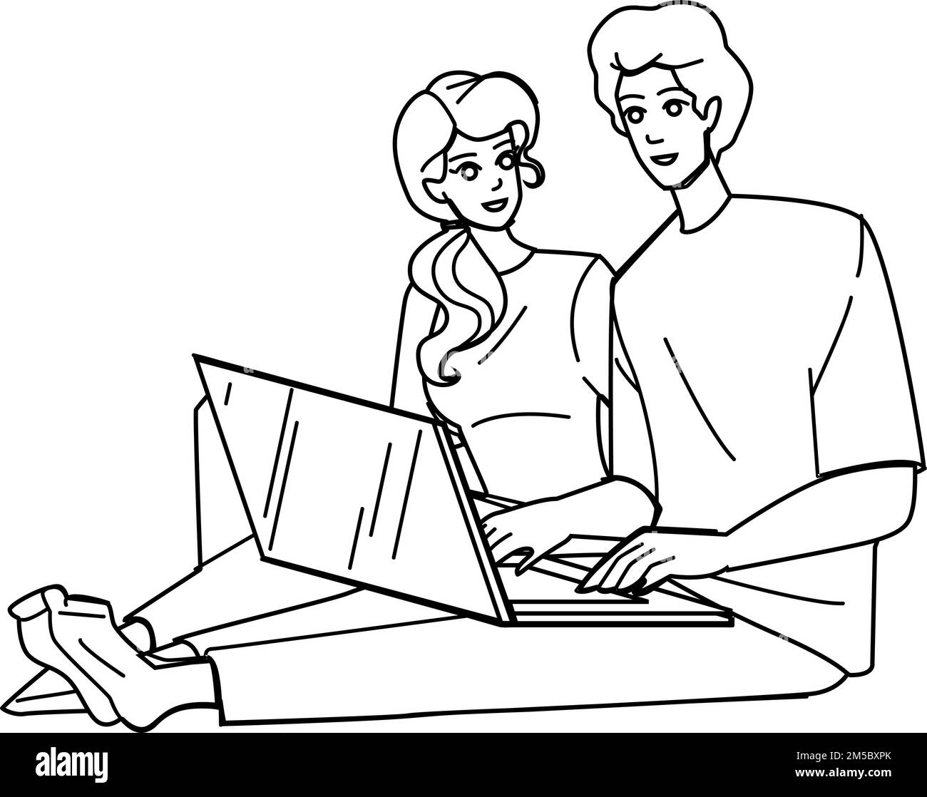 couple laptop vector Stock Vector Image & Art - Alamy