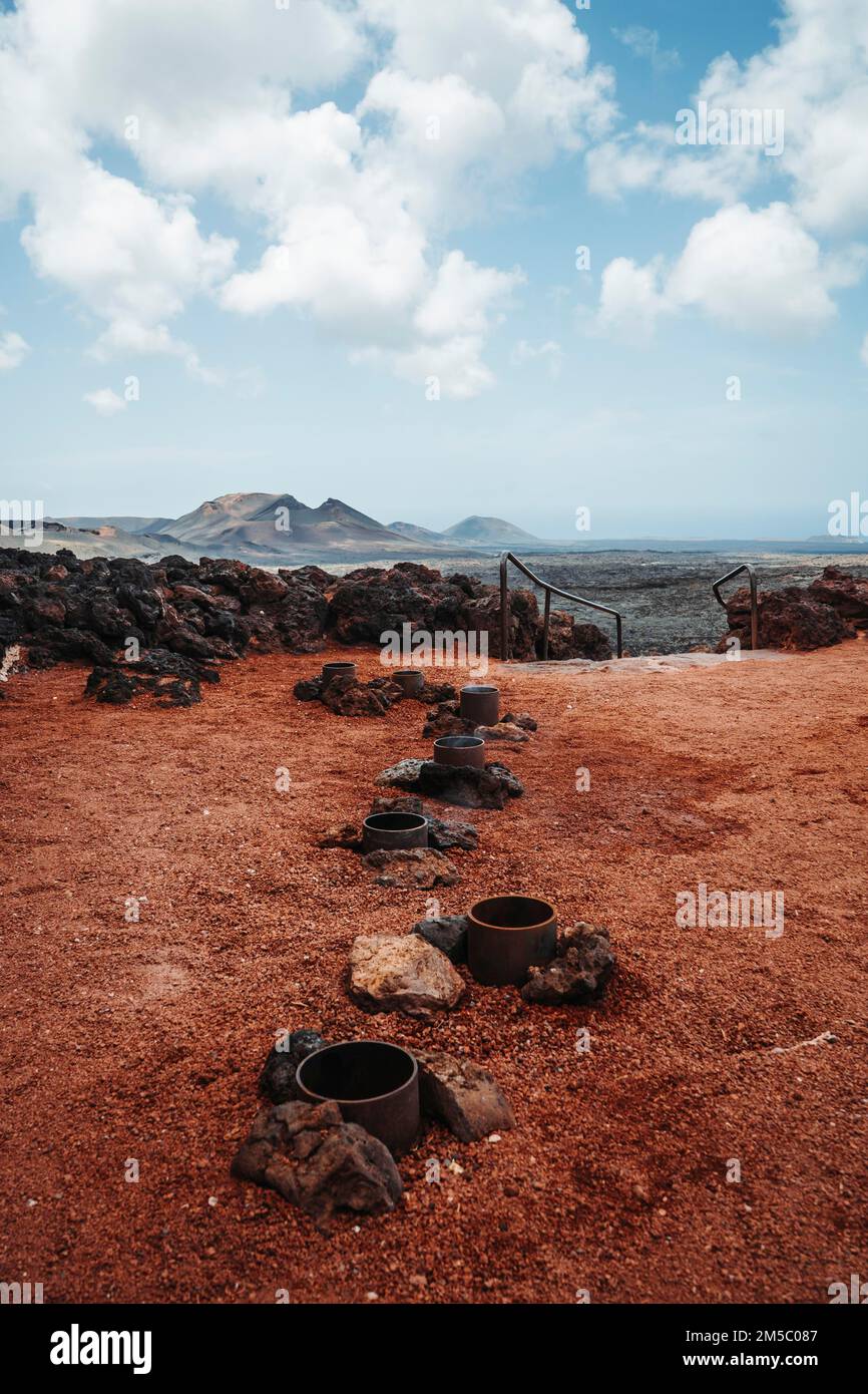 Holes in the ground used for volcano's show, Timanfaya National Park ...