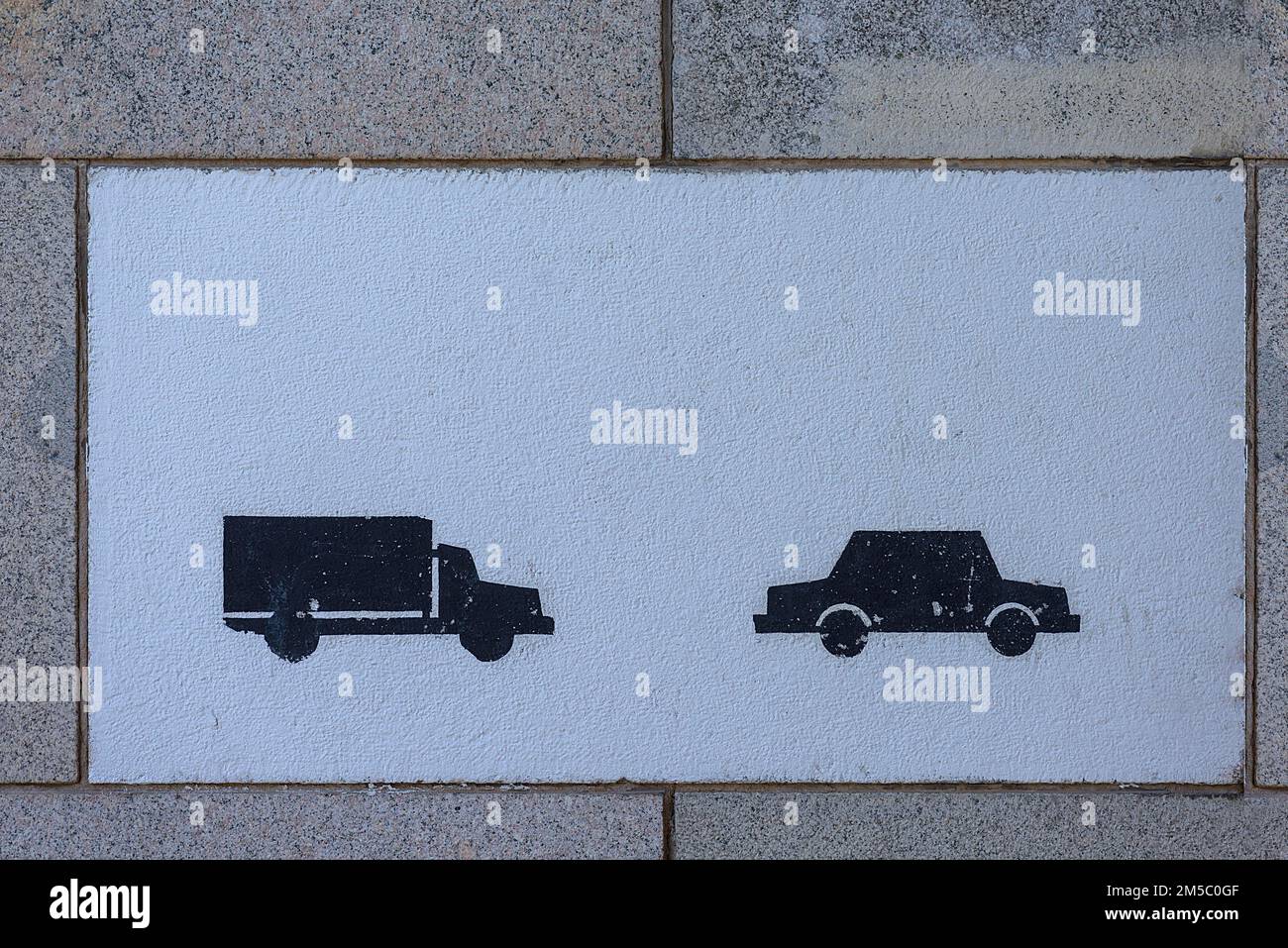 Old traffic signs around 1950 on the arcade walls in the arcade ...