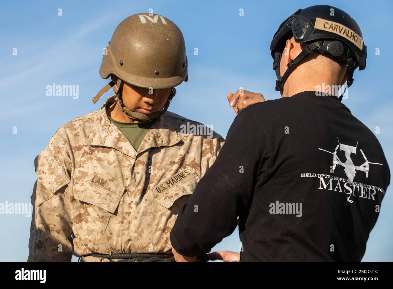 U.S. Marine Corps recruit Michael Law, left, with Bravo Company, 1st ...