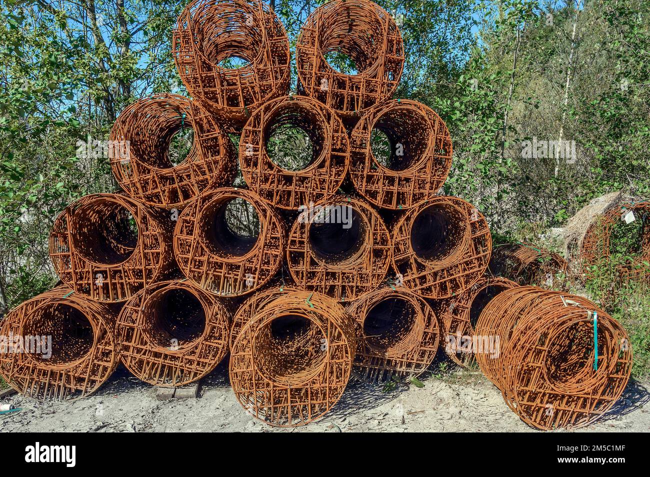 Rusted reinforcing steel with green foliage, Kempten, Allgaeu, Bavaria ...