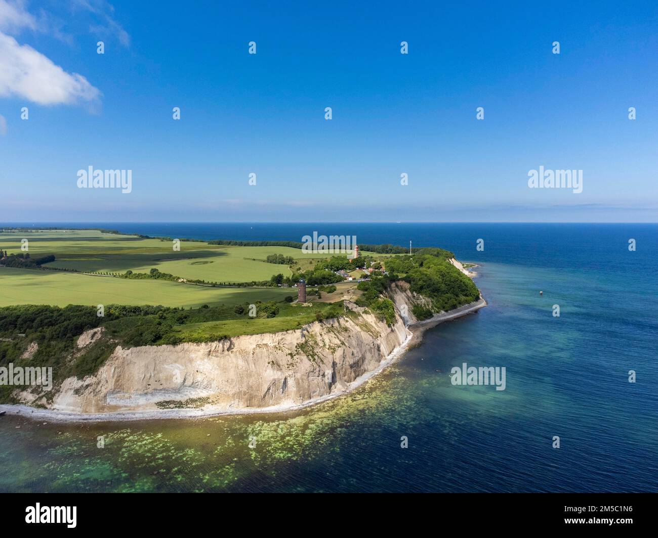 Aerial view of Cape Arkona with chalk cliffs, direction finder and ...