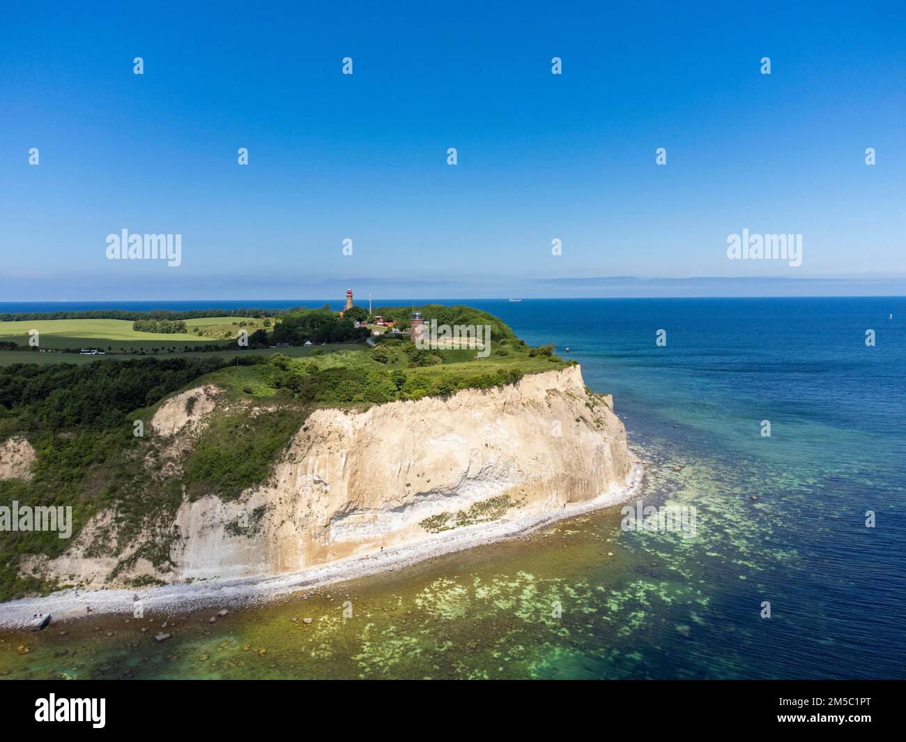 Aerial view of Cape Arkona with chalk cliffs, direction finder and ...