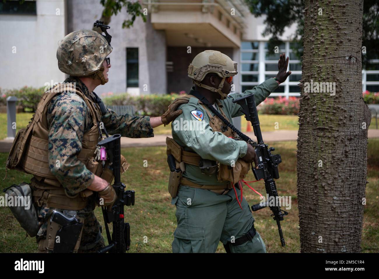 A U.S. Marine with the Marine Security Augmentation Unit (MSAU) based ...