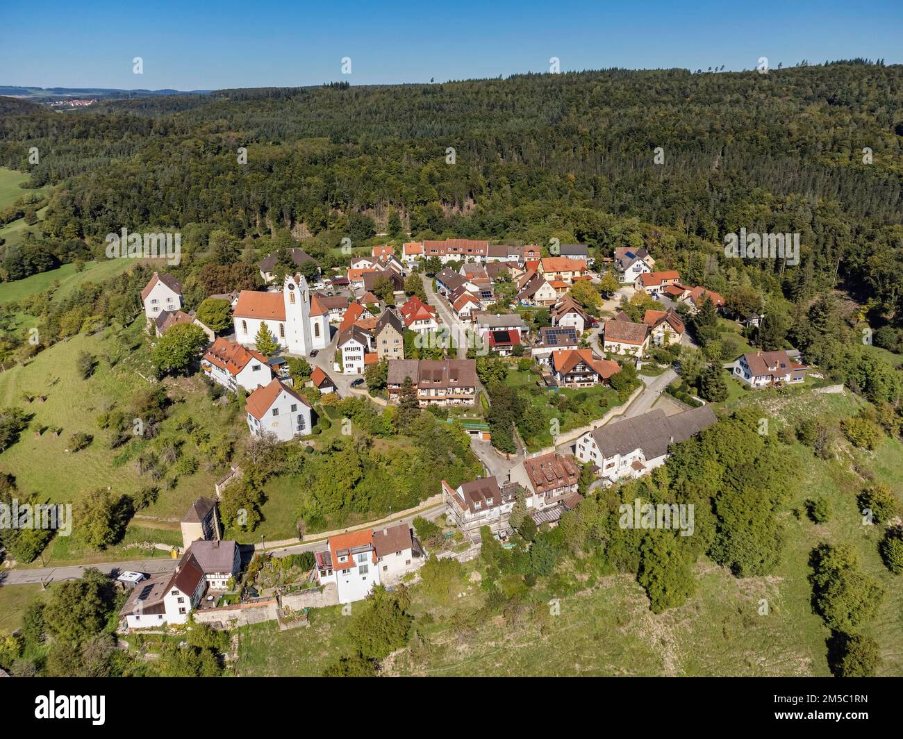 Aerial view of the historic old town of Aach im Hegau, Constance ...