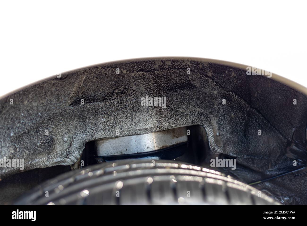 Car suspension front strut shock coil spring lift spacers closeup view ...