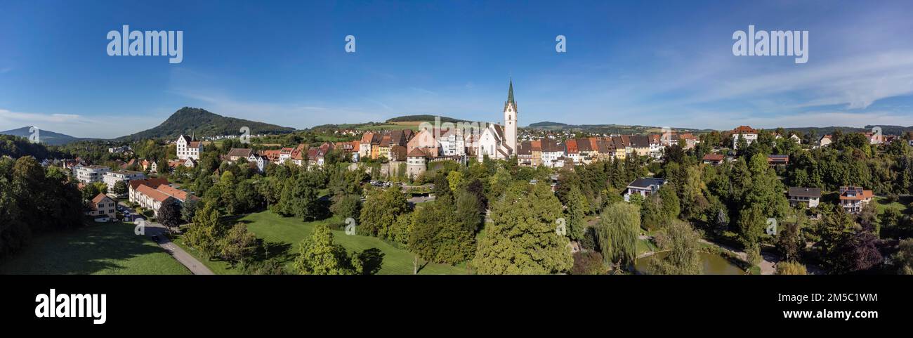 Aerial view of the old town of Engen with the Church of the Assumption ...