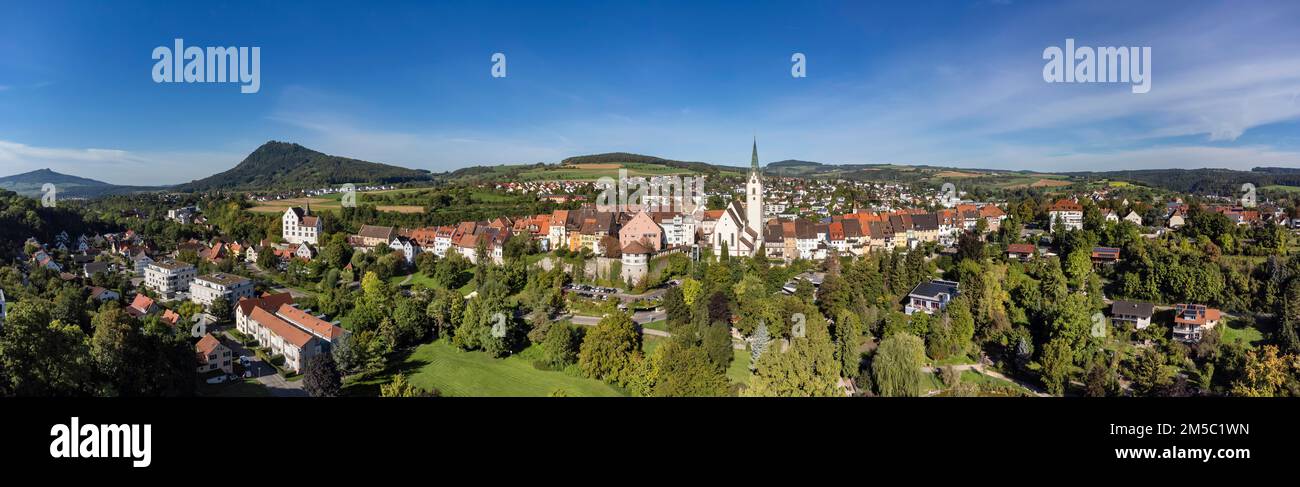 Aerial view of the old town of Engen with the Church of the Assumption ...