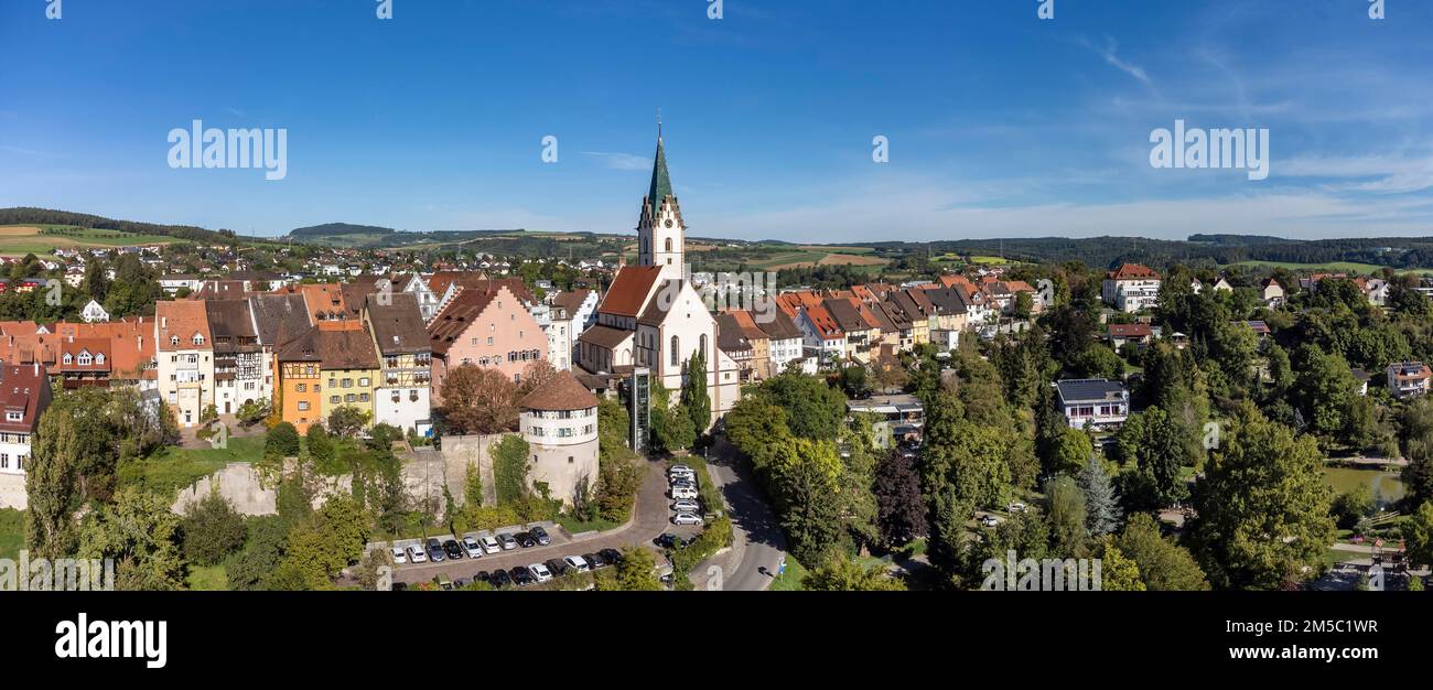 Aerial view of the town of Engen with the Church of the Assumption of ...