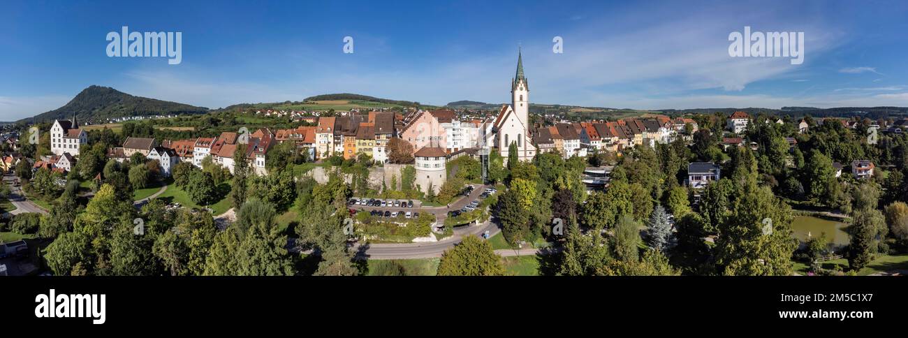 Aerial view of the town of Engen with the Church of the Assumption of ...