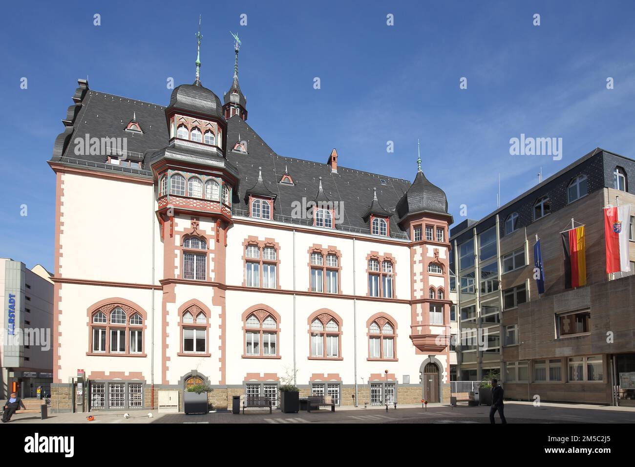 Europaplatz with New Town Hall built 1897'and German national flag, Eu ...