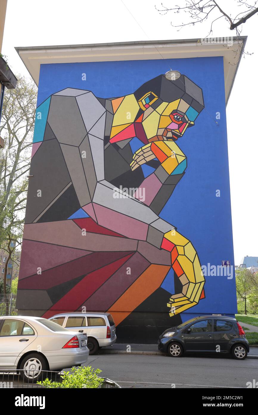 Mural The modern thinker by Dmitri Aske, graffiti, street art, figure ...