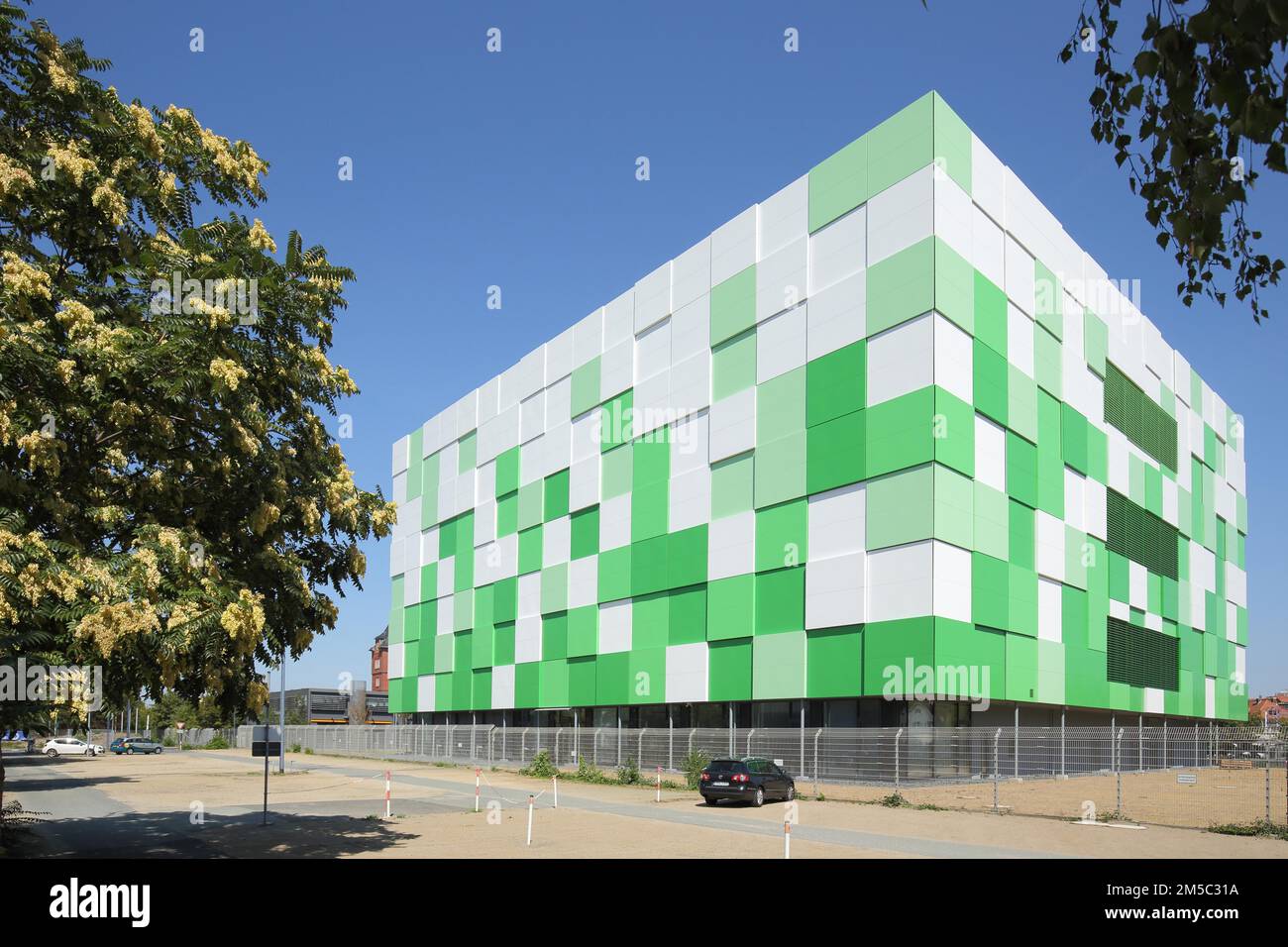 Offenbach energy supply building, EVO, green, white, chequered ...
