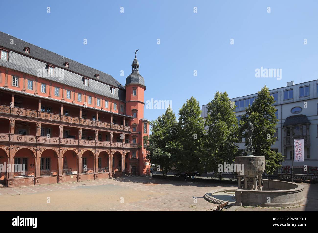 Red Isenburg Castle in Renaissance Style and Ludo Mayer Fountain ...